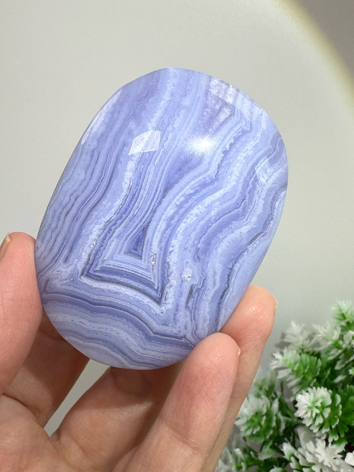 Large Blue Lace Agate Palm Stone | David Essery - New Moon Art